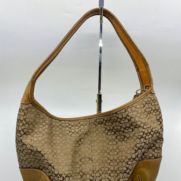 Coach | Bags | Coach M Tan Signature Jacquard Fabric Shoulder Bag ...
